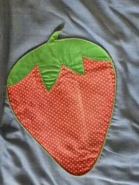 Vintage | Dresses | Vintage 7s Strawberry Applique Chambray Muumu ...